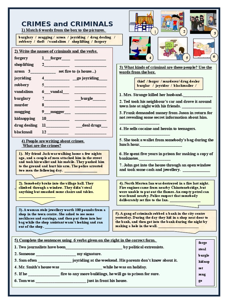 Crime Vocabulary Exercises | PDF | Mystery, Thriller & Crime Fiction