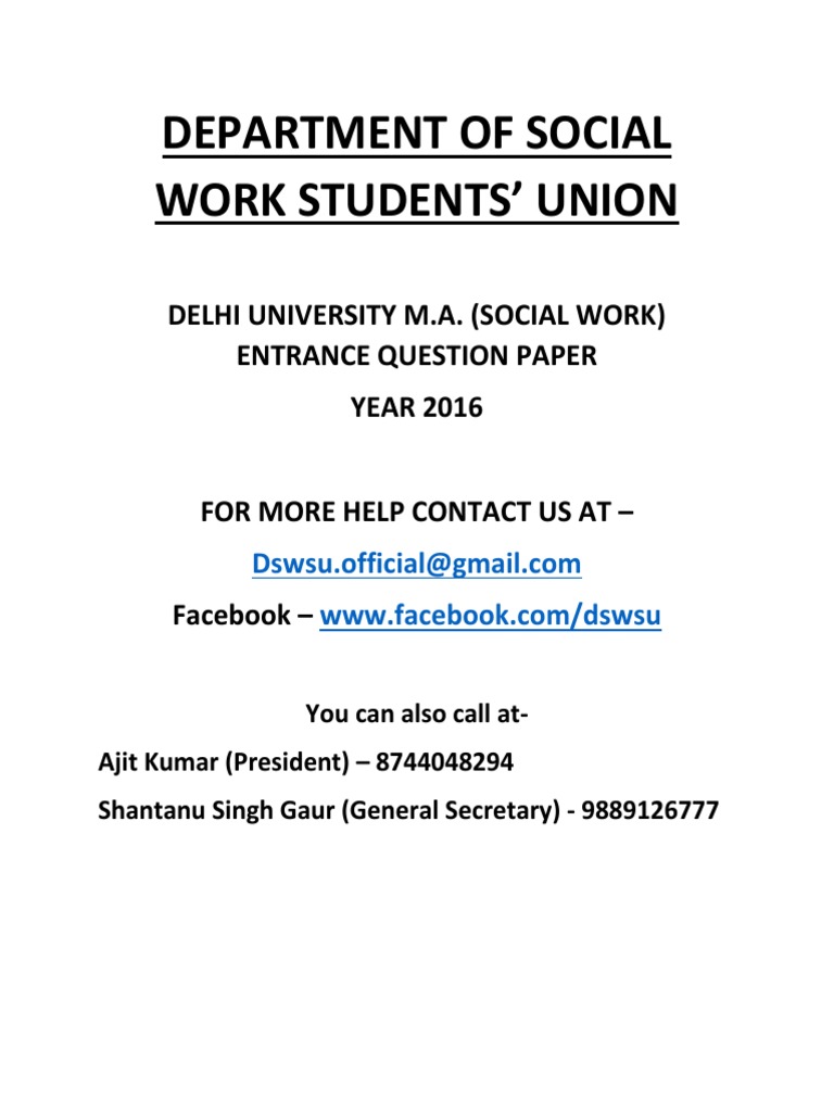 2016 DSSW DU Question Paper | PDF