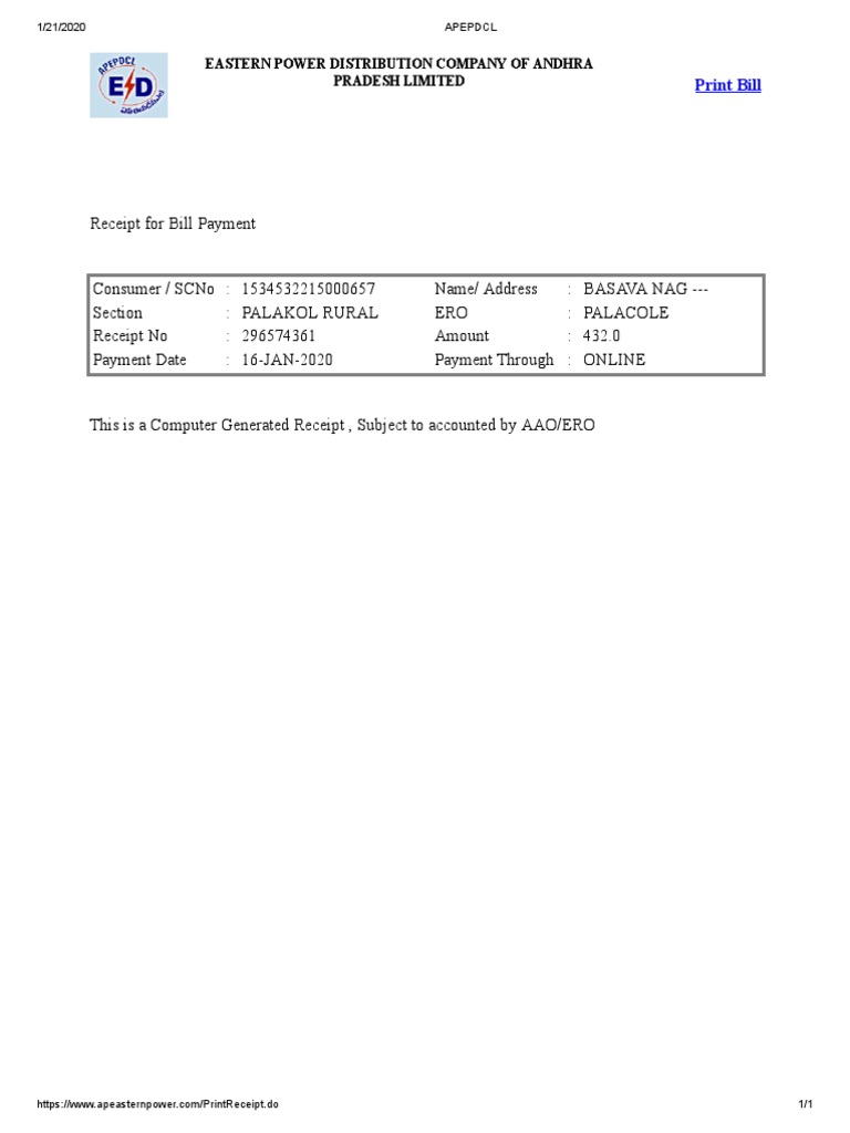 APEPDCL - Electricity Bill | PDF | Business | Finance & Money Management