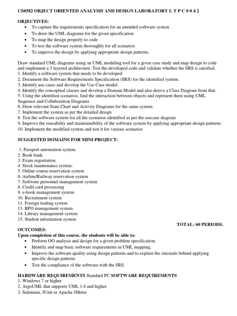 CS8582 Object Oriented Analysis and Design Laboratory L T P C 0 0 4 2 | PDF