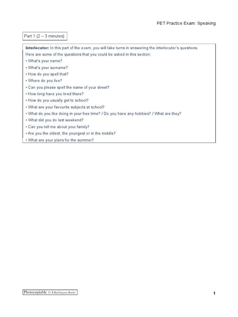 Pet Speaking Sample Test 31 | PDF