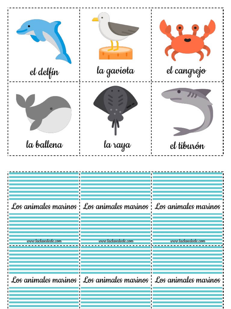 Tarjetas Vocabulario Animales Marinos PDF | PDF