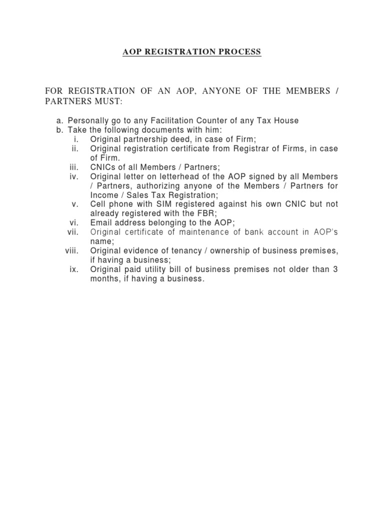 Aop Registration Process | PDF