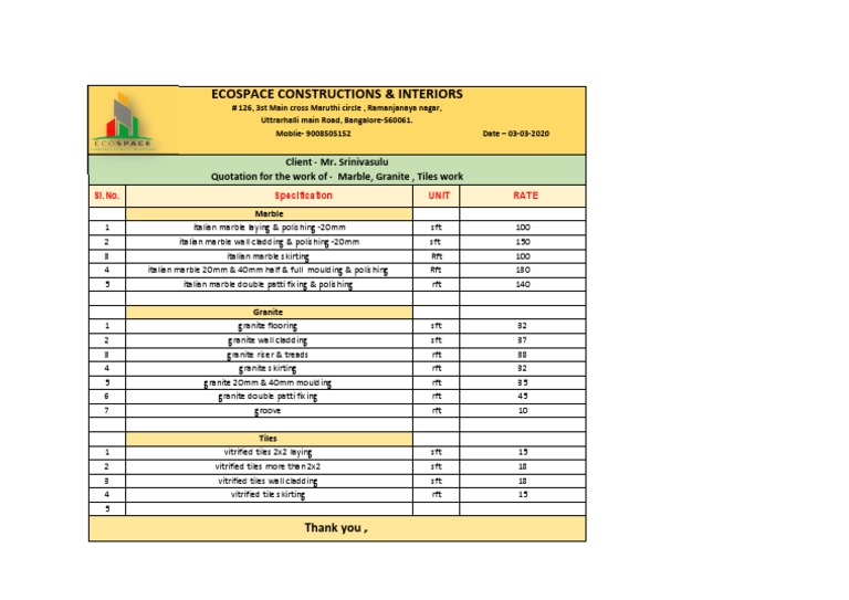 Tiles, Marble Work Quotation | PDF