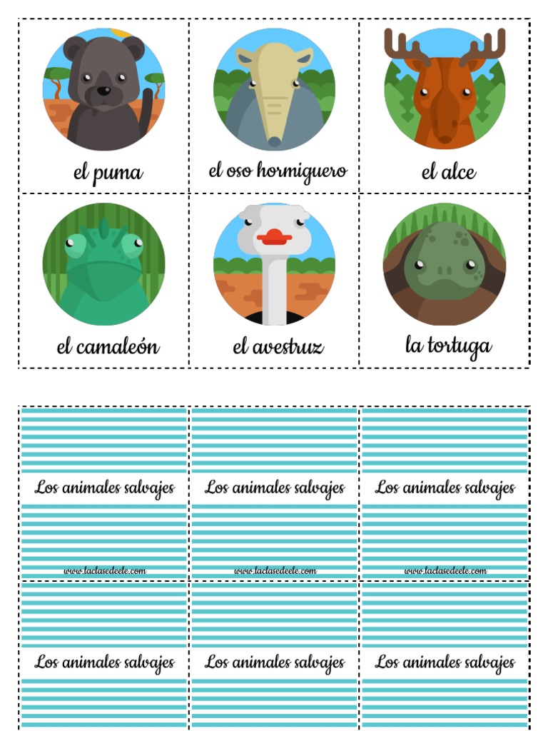 Tarjetas Vocabulario Animales Salvajes PDF | PDF