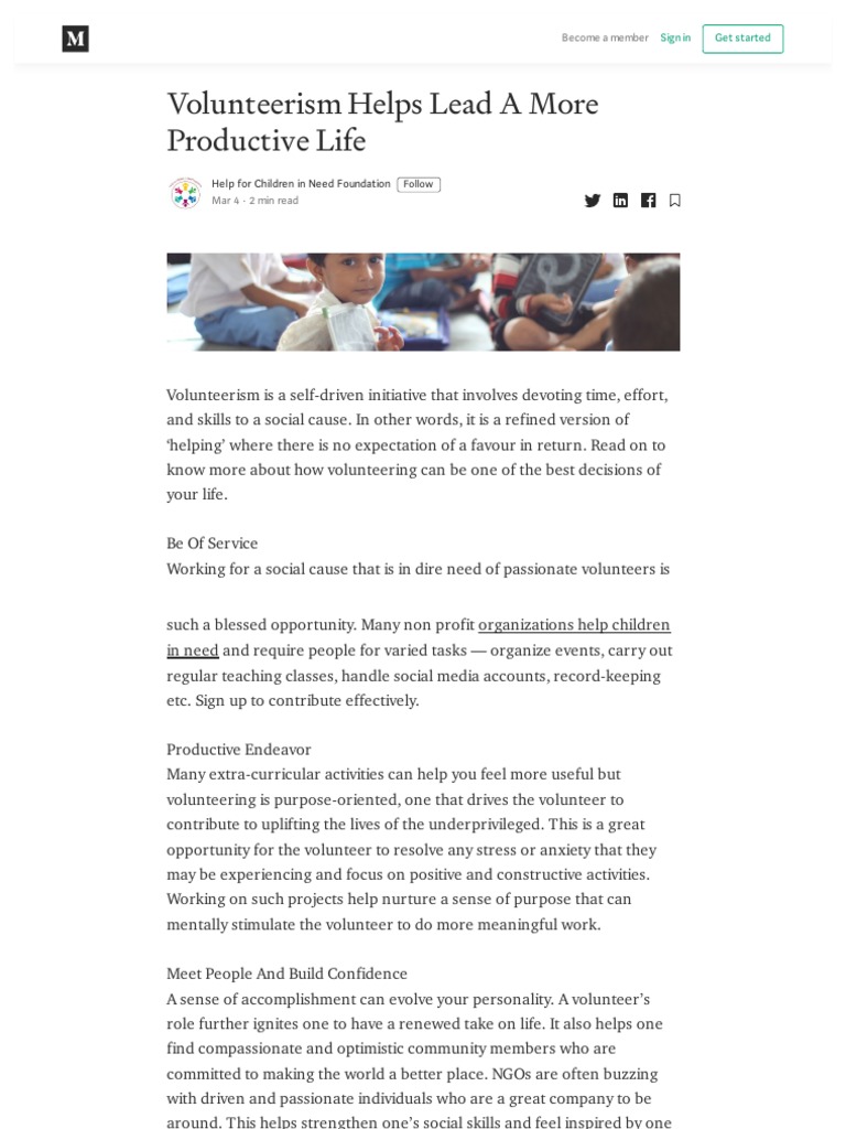 Volunteerism Helps Lead A More Productive Life | PDF