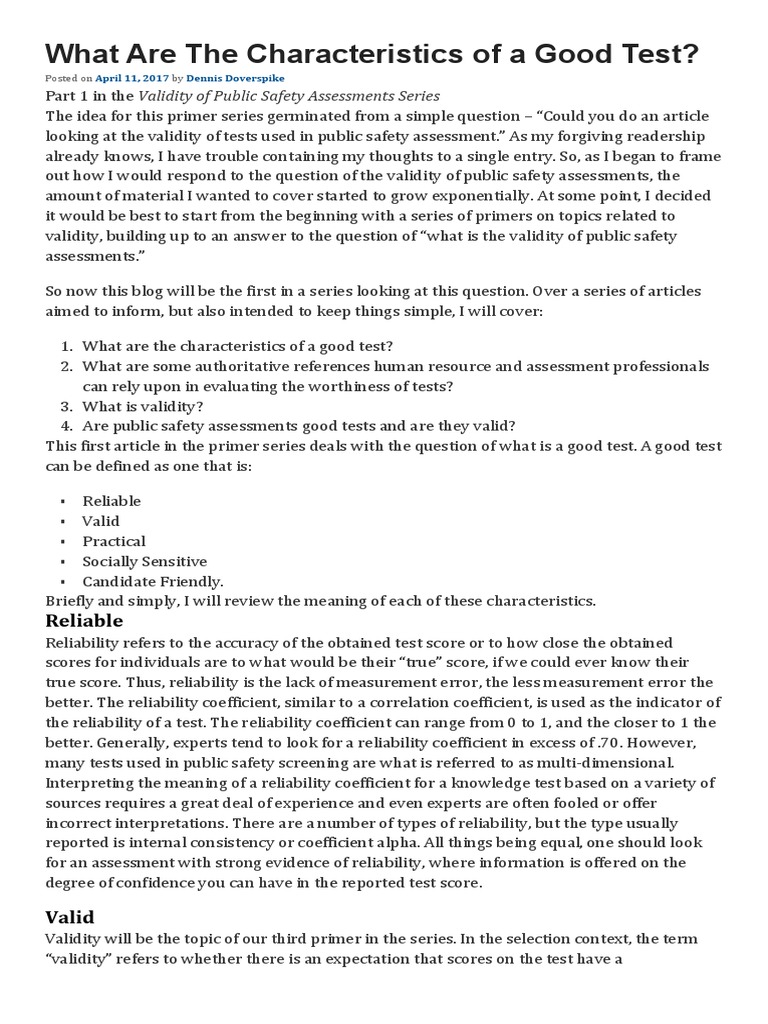 What Are The Characteristics of A Good Test | PDF