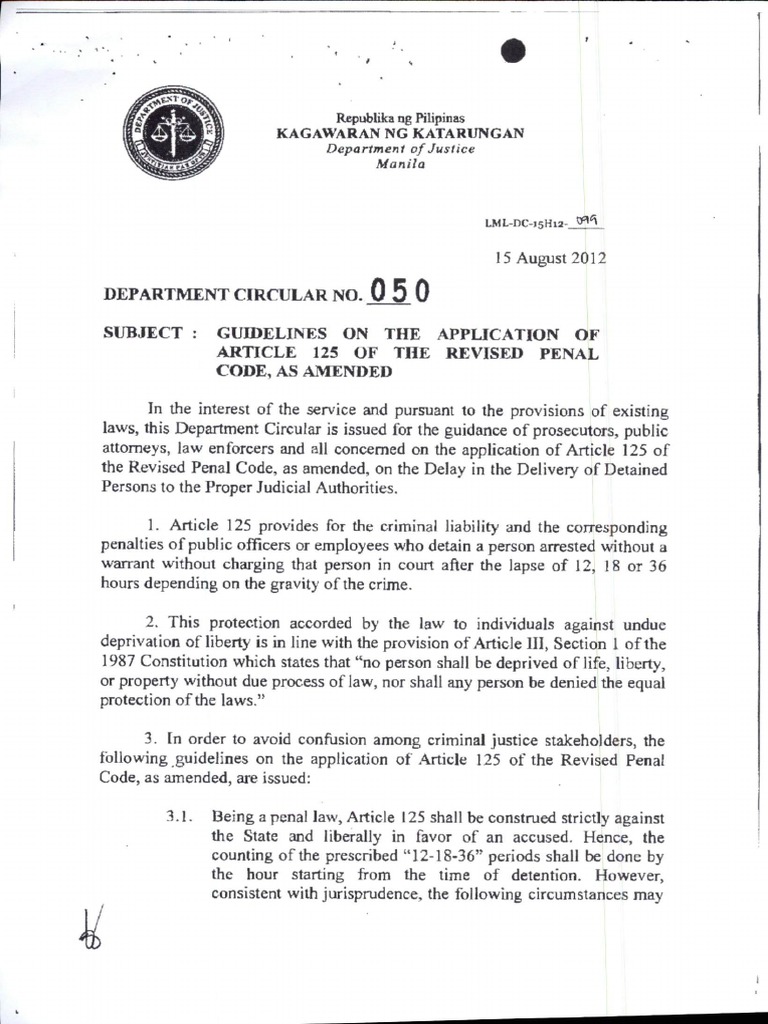 DOJ-007542253623 DC 50 Application of RPC Art 125 | PDF