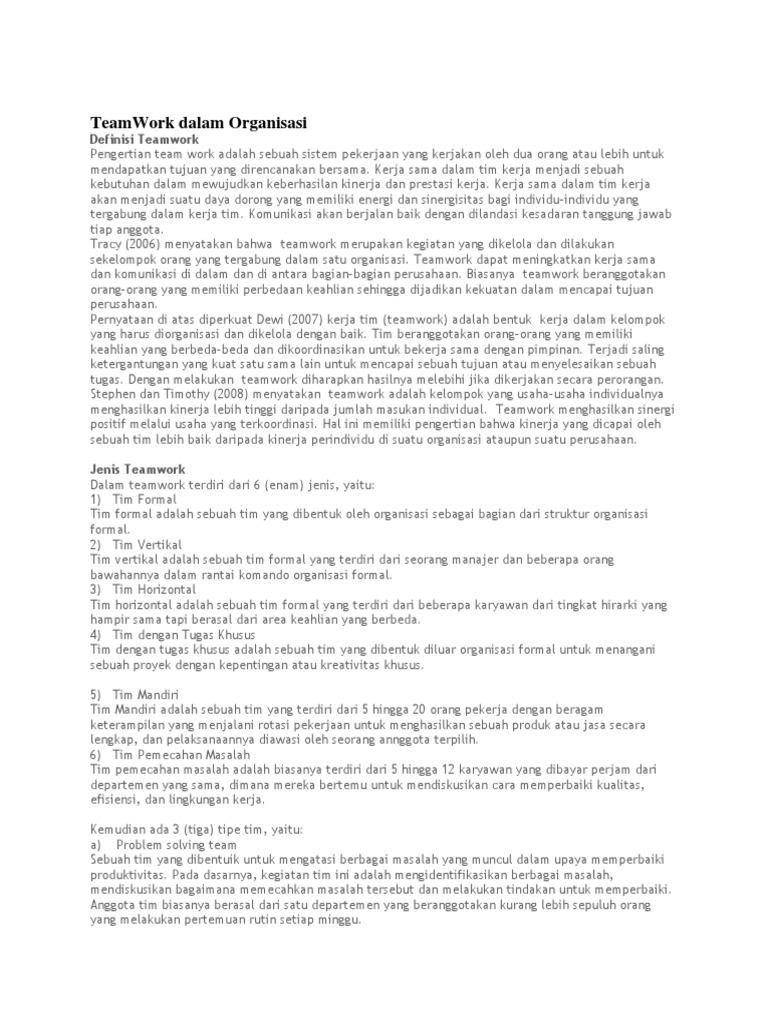 TeamWork Dalam Organisasi | PDF