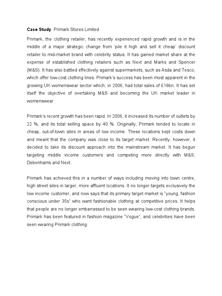 Case Study Primark Stores Limited | PDF | Retail | Supermarket
