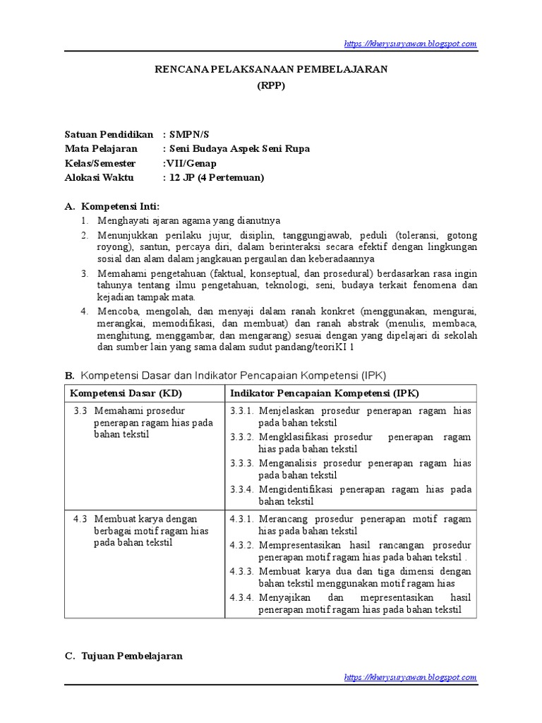 RPP Seni Rupa Kelas VII | PDF