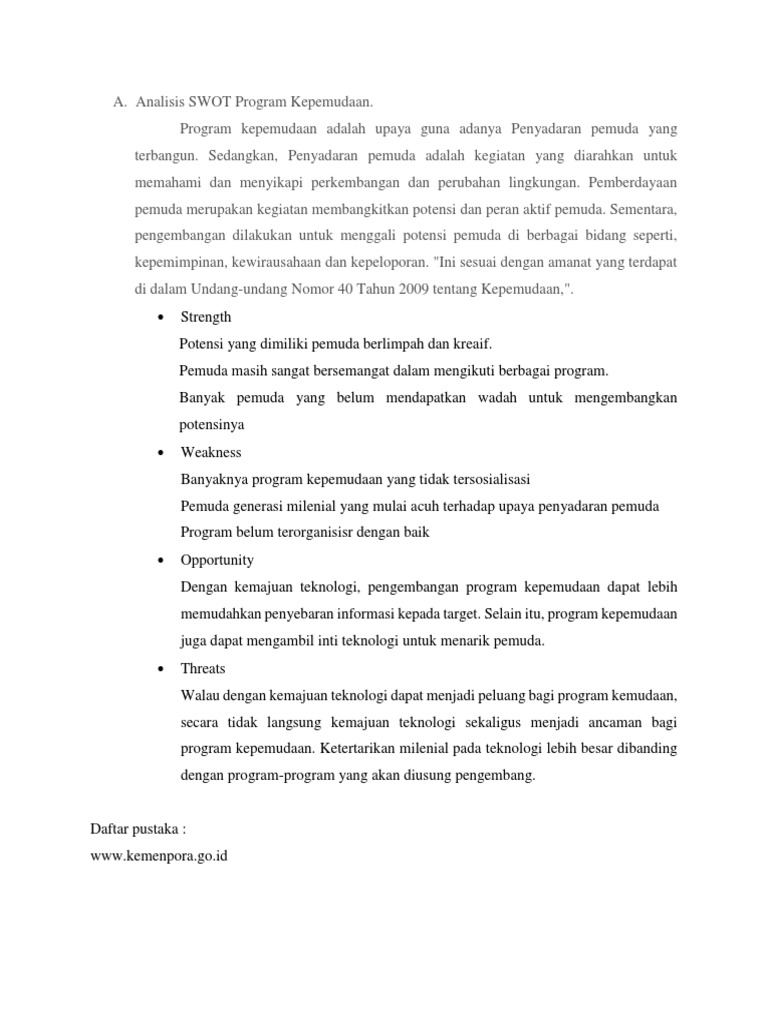 Analisis SWOT Program Kepemudaan | PDF