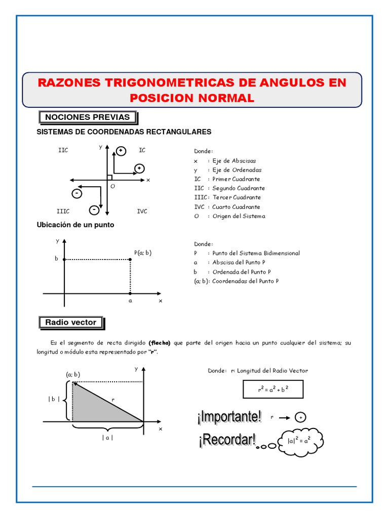 Razones Trigonométricas de Ángulos en Posición Normal para Quinto de ...