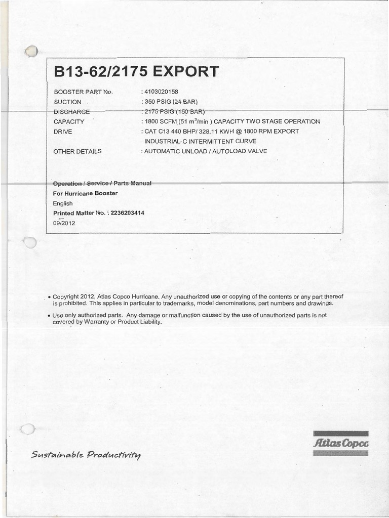 Atlas Copco Booster Compressor | PDF