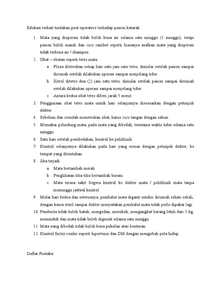 Post-Operative Eye Care Instructions for Cataract Patients | PDF