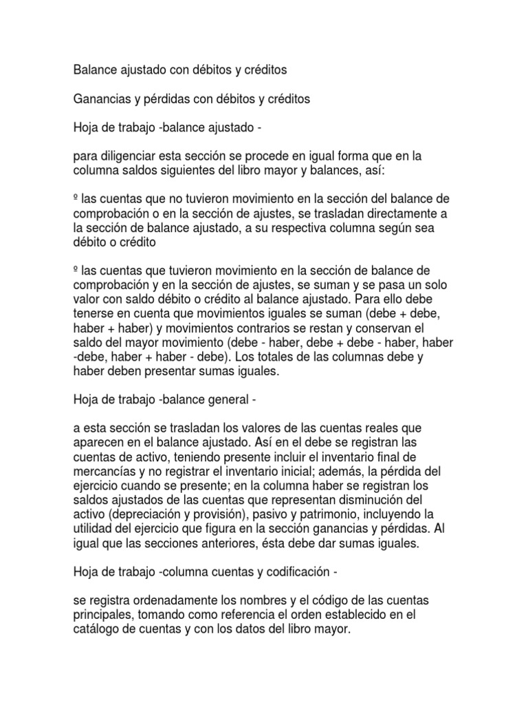 Balance Ajustado Con Débitos y Créditos | PDF