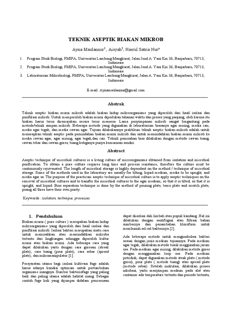 TEKNIK ASEPTIK BIAKAN MIKROB Putri | PDF | Sains & Matematika