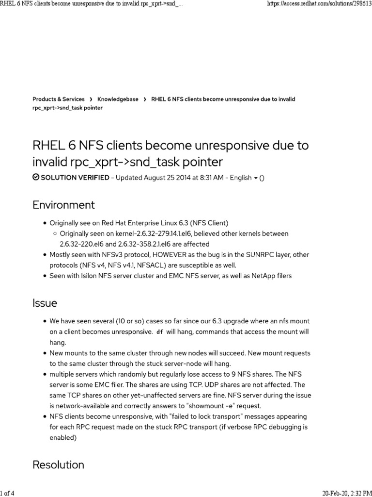 RHEL 6 NFS Client Unresponsiveness Issue | PDF | Computers | Technology & Engineering