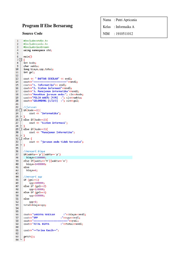 Contoh Program If Else dan Switch Case | PDF | Komputer