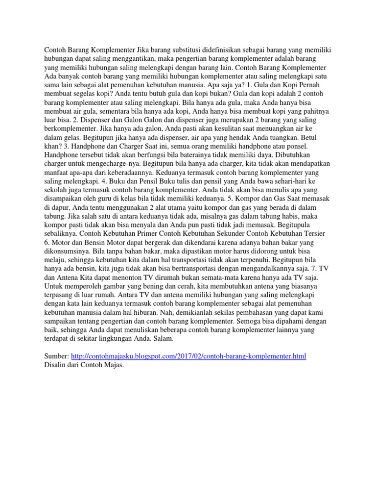 Contoh Barang Komplementer | PDF