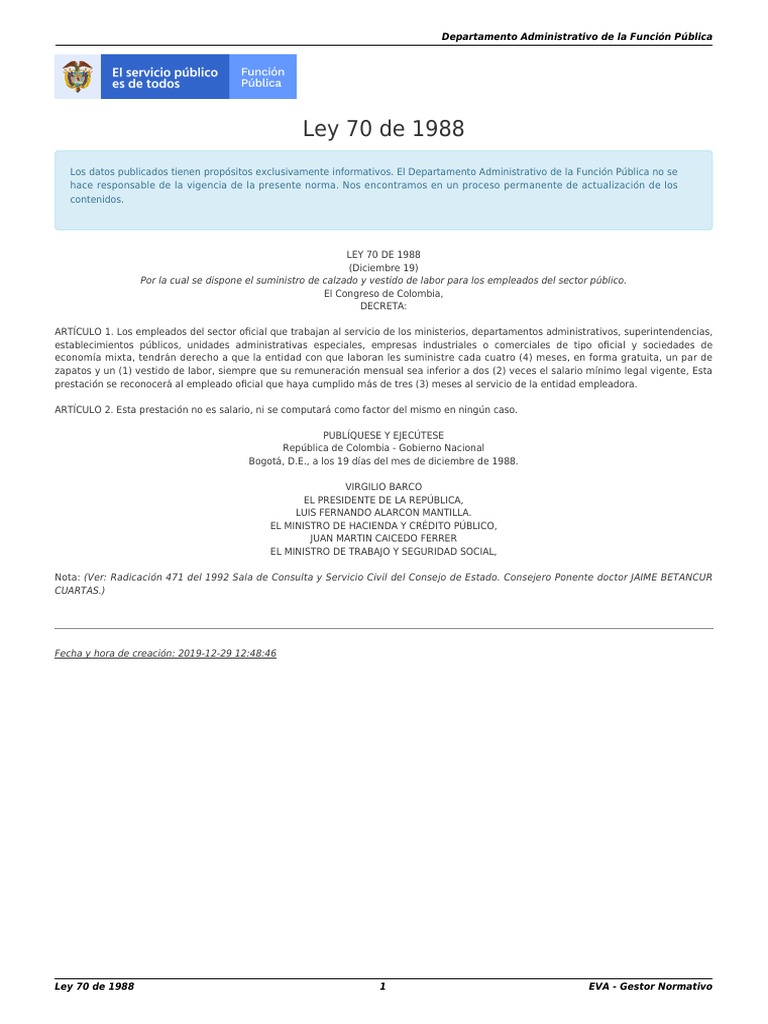 Ley 70 de 1988 | PDF