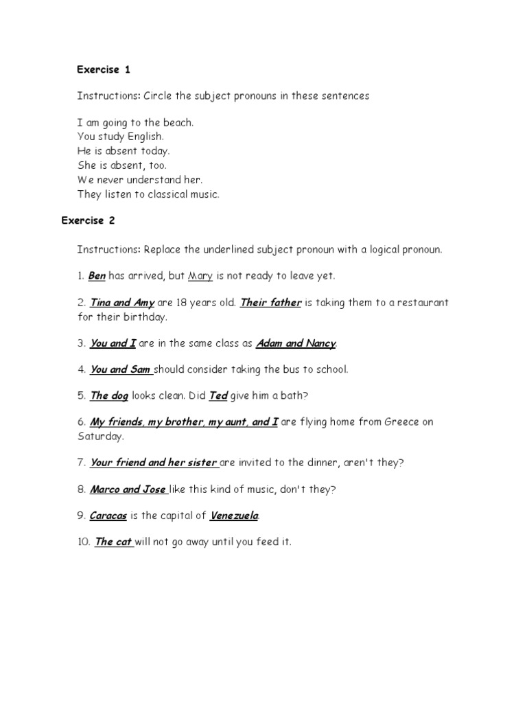 Subject and Object Pronouns Exercises | PDF