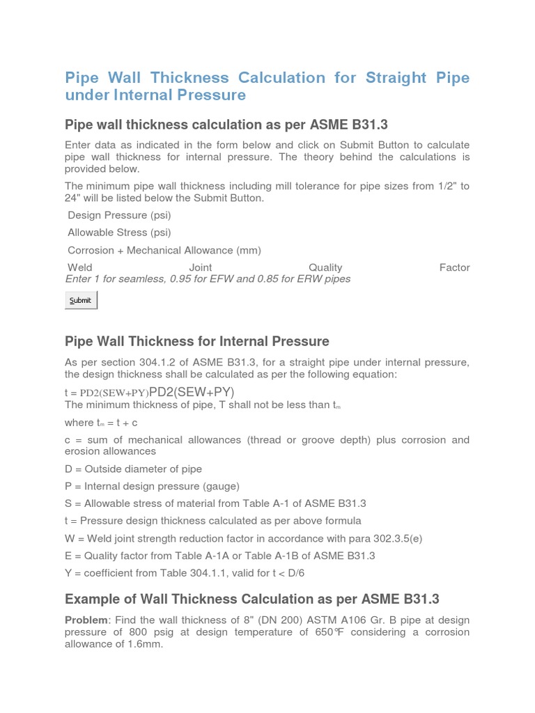 Steel Pipe Design Calculation For Seamless | PDF | Technology & Engineering