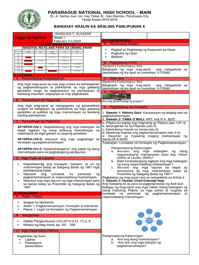 AP 10 - Lesson Plan - 4th Grading February | PDF