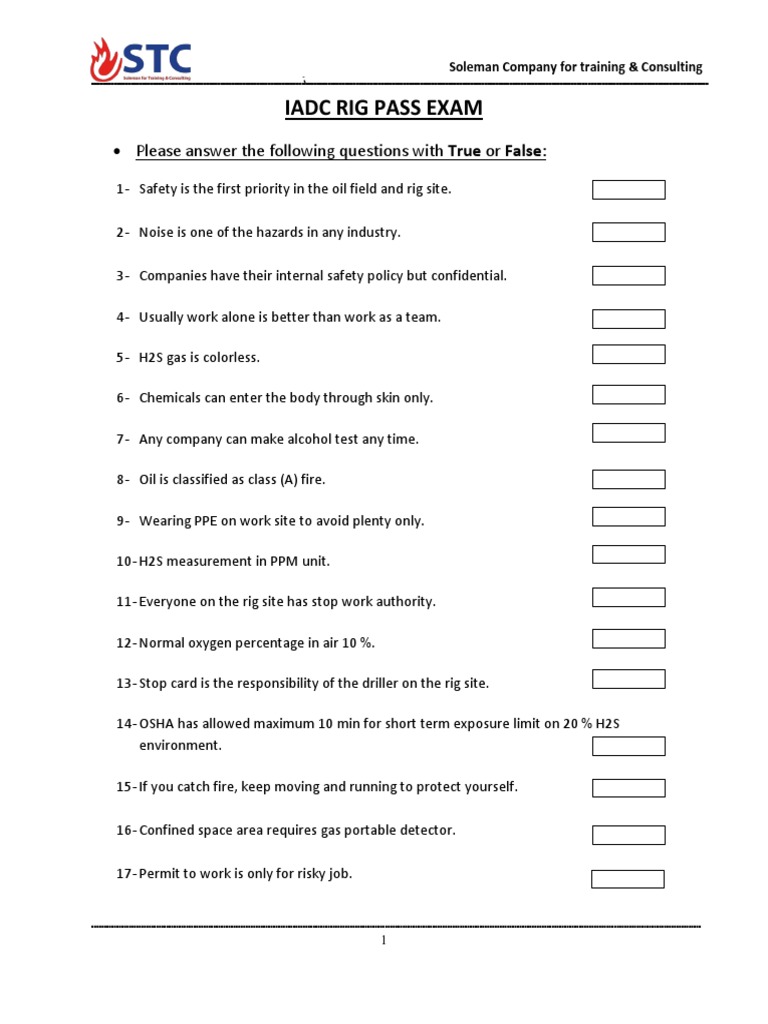 IADC Rig Pass Exam Questions | PDF