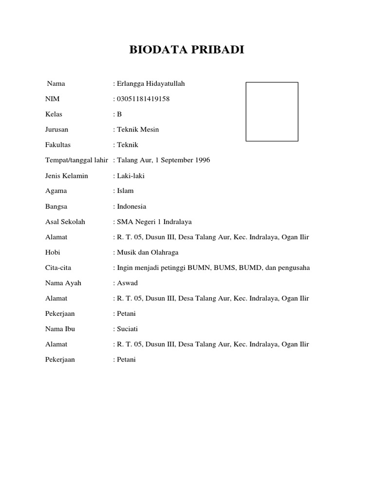 Biodata Pribadi Pdf