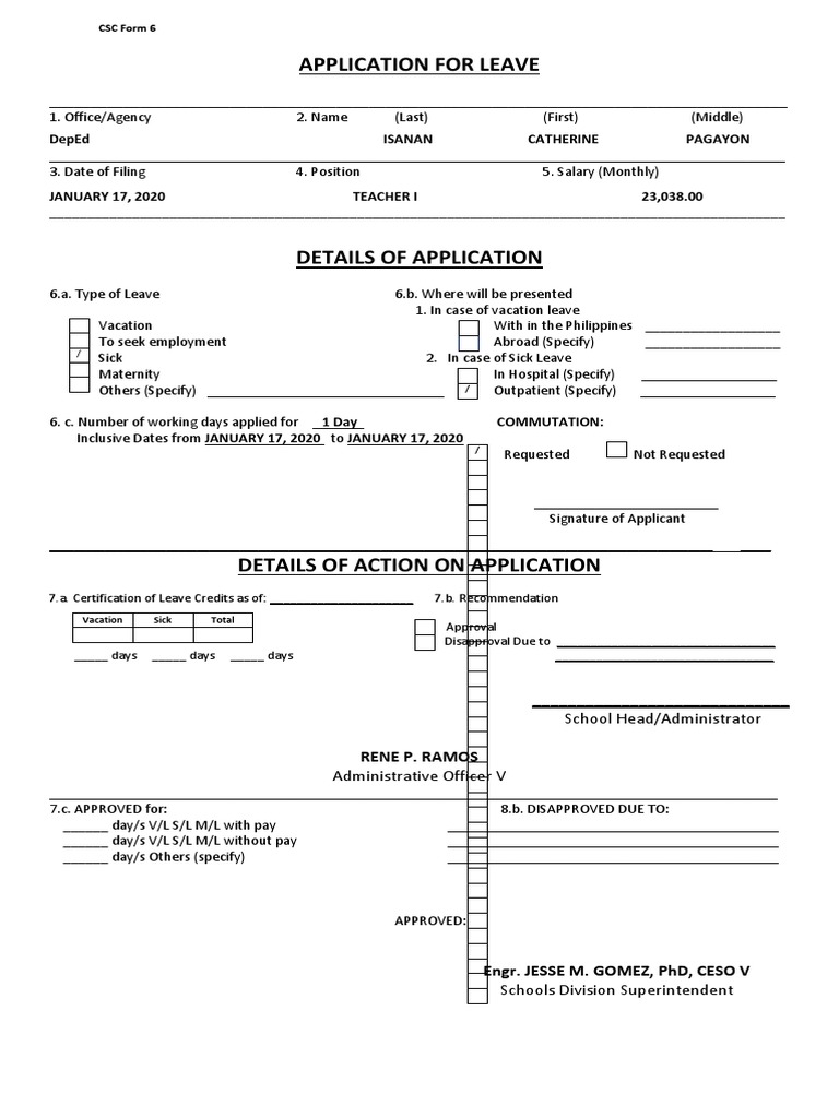 Form 6 (Application For Leave) | PDF | Finance & Money Management