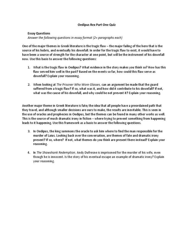 Oedipus Rex Part One Quiz | PDF | General Fiction