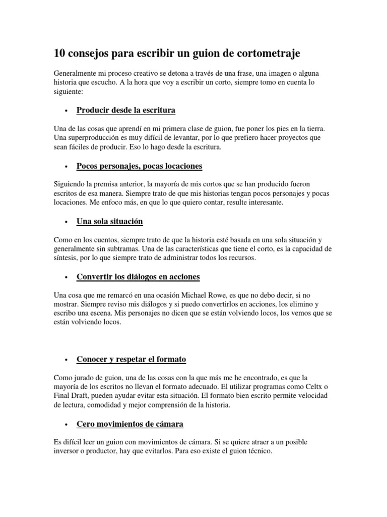 10 Consejos para Escribir Un Guion | PDF