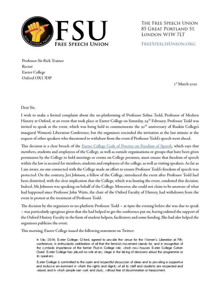 Letter To Professor Sir Rick Trainor | PDF