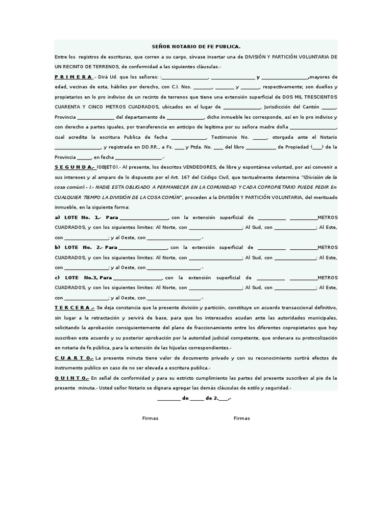 División y Partición Voluntaria de Un Recinto de Terrenos | PDF