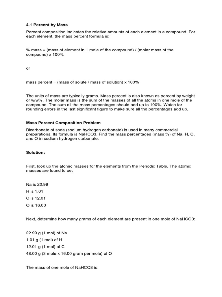 Mass Percent and Composition Calculations | PDF | Teaching Methods ...