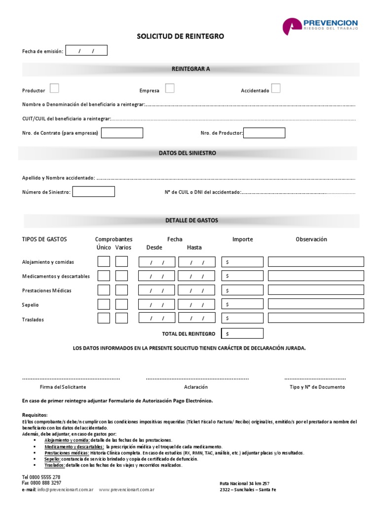 Formulario de Reintegro de Gastos | PDF