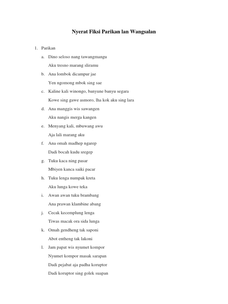 Nyerat Parikan Lan Wangsalan | PDF