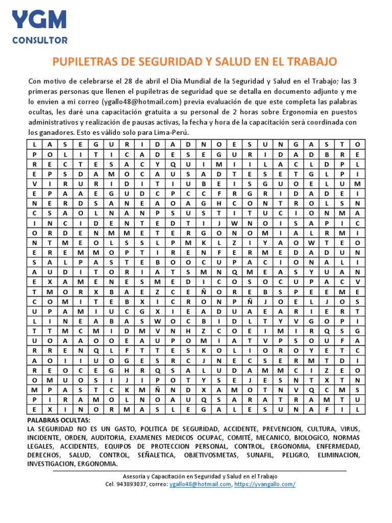 Sopa de Letras: Seguridad y Salud Laboral | PDF | Crecimiento personal ...