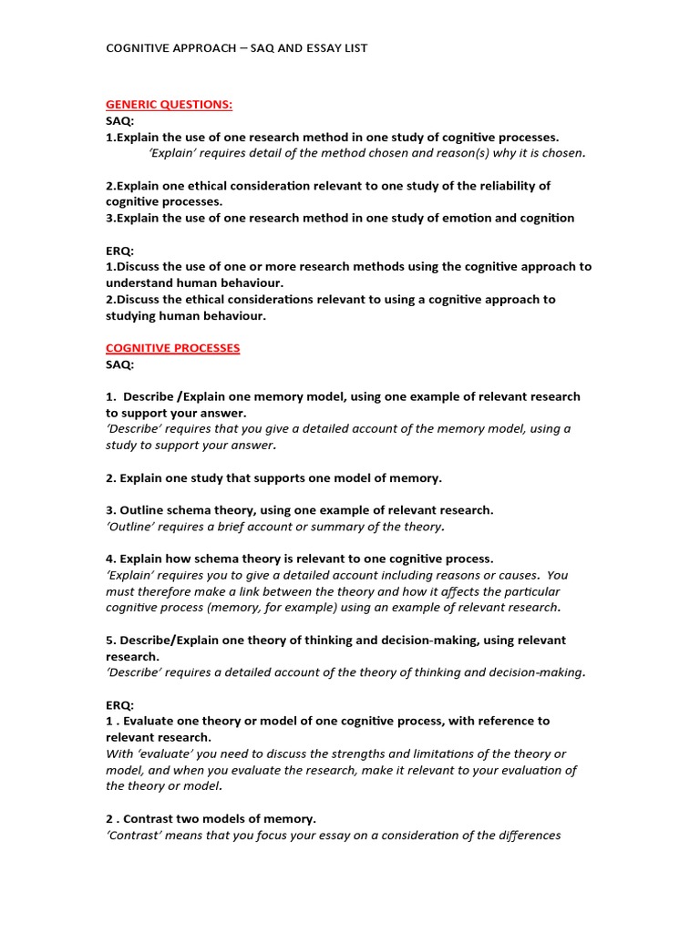 Cog SAQ and ERQ List | PDF