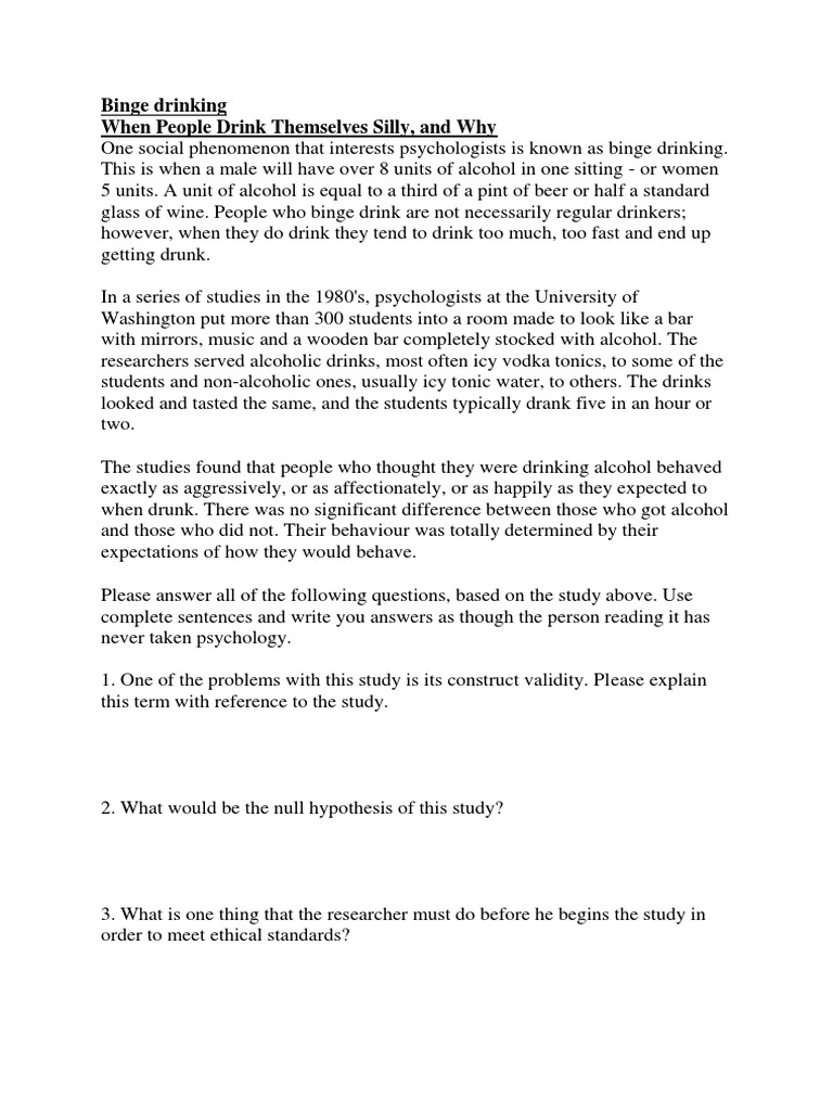 Binge Drinking - Worksheet | PDF