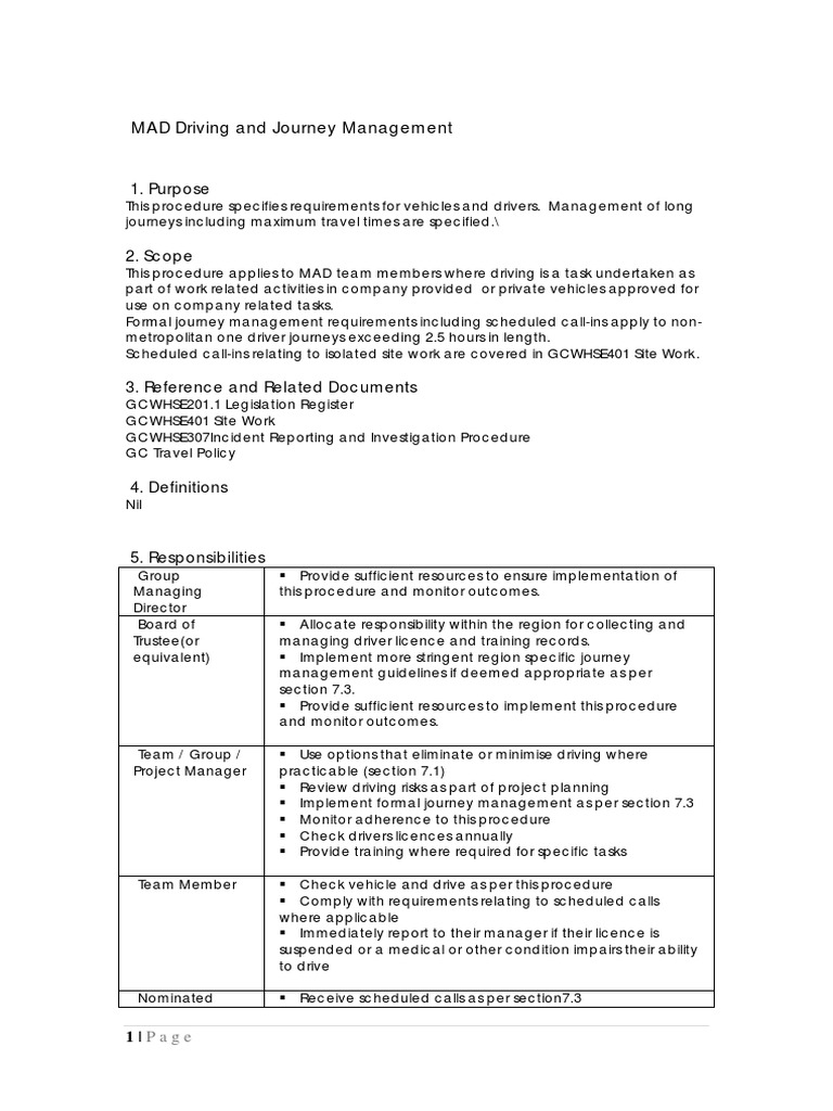 Driving and Journey Management Procedure | PDF Driving and Journey Management Procedure | PDF