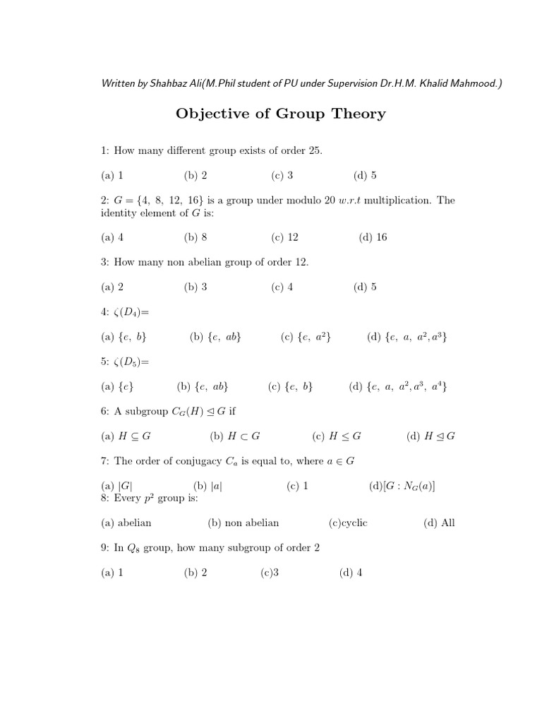 Group Theory Quiz Questions | PDF | Teaching Methods & Materials