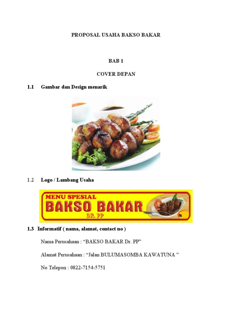 Proposal Usaha Bakso Bakar | PDF | Memasak, Makanan, & Anggur