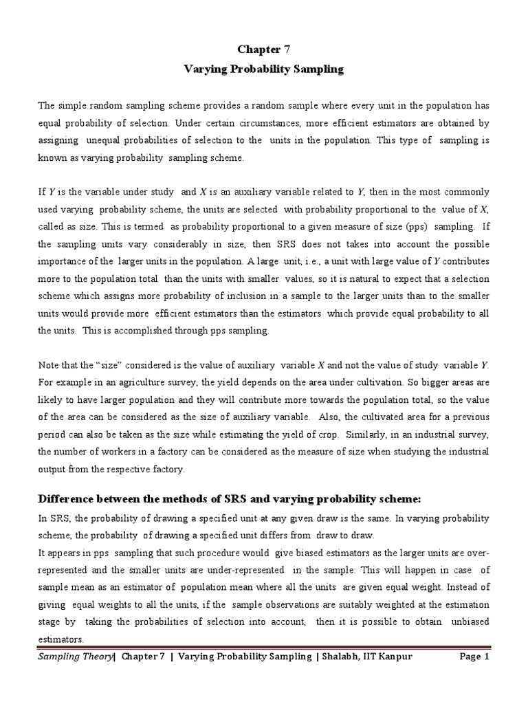 Chapter7 Sampling Varying Probability Sampling | PDF