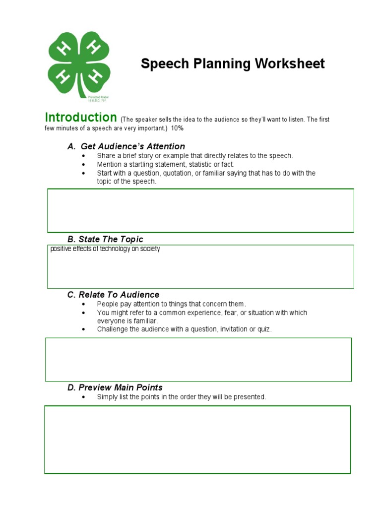 Speech Planning Worksheet Guide | PDF | Career & Growth | Social Science