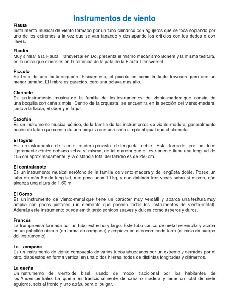 Instrumentos de Viento | PDF | Instrumentos de viento de madera ...