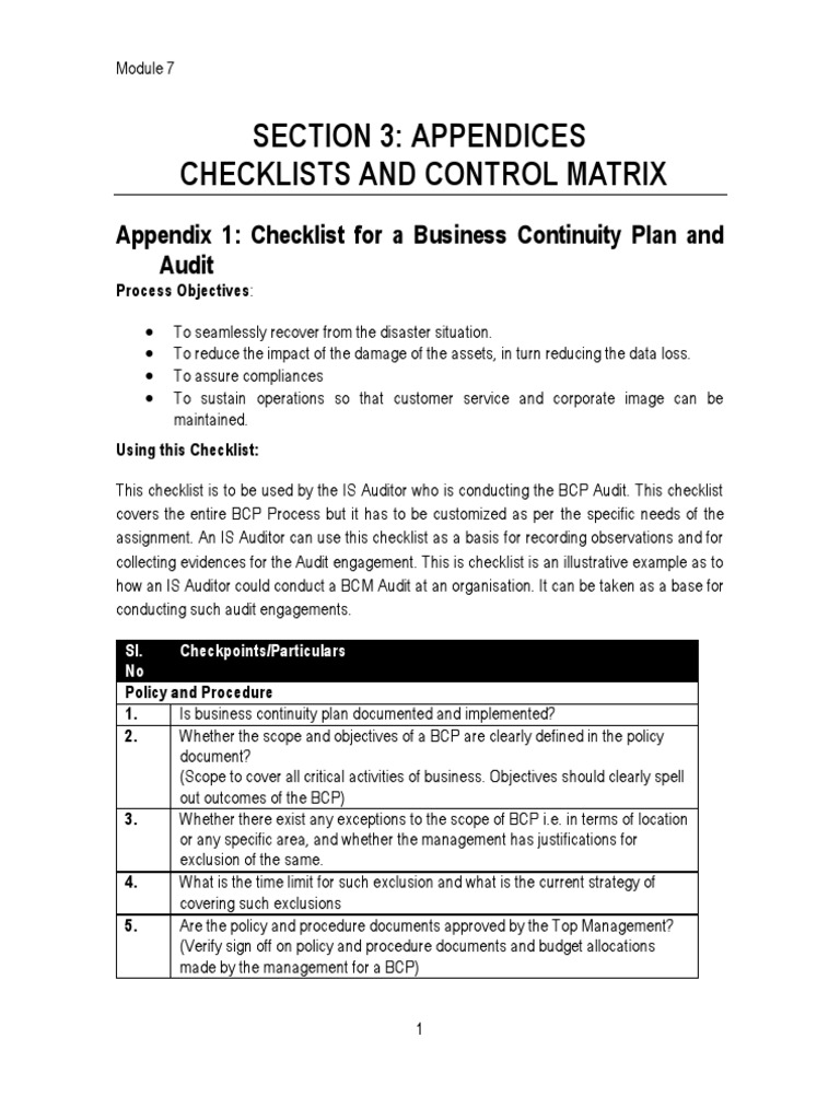 Business Continuity Plan Audit Checklist | PDF | Disaster Recovery ...