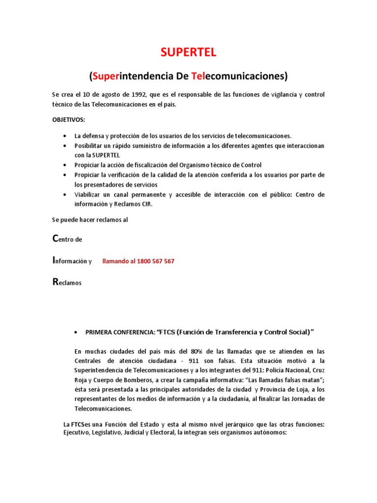 Funciones y Objetivos de SUPERTEL | PDF | Televisión digital | Televisión