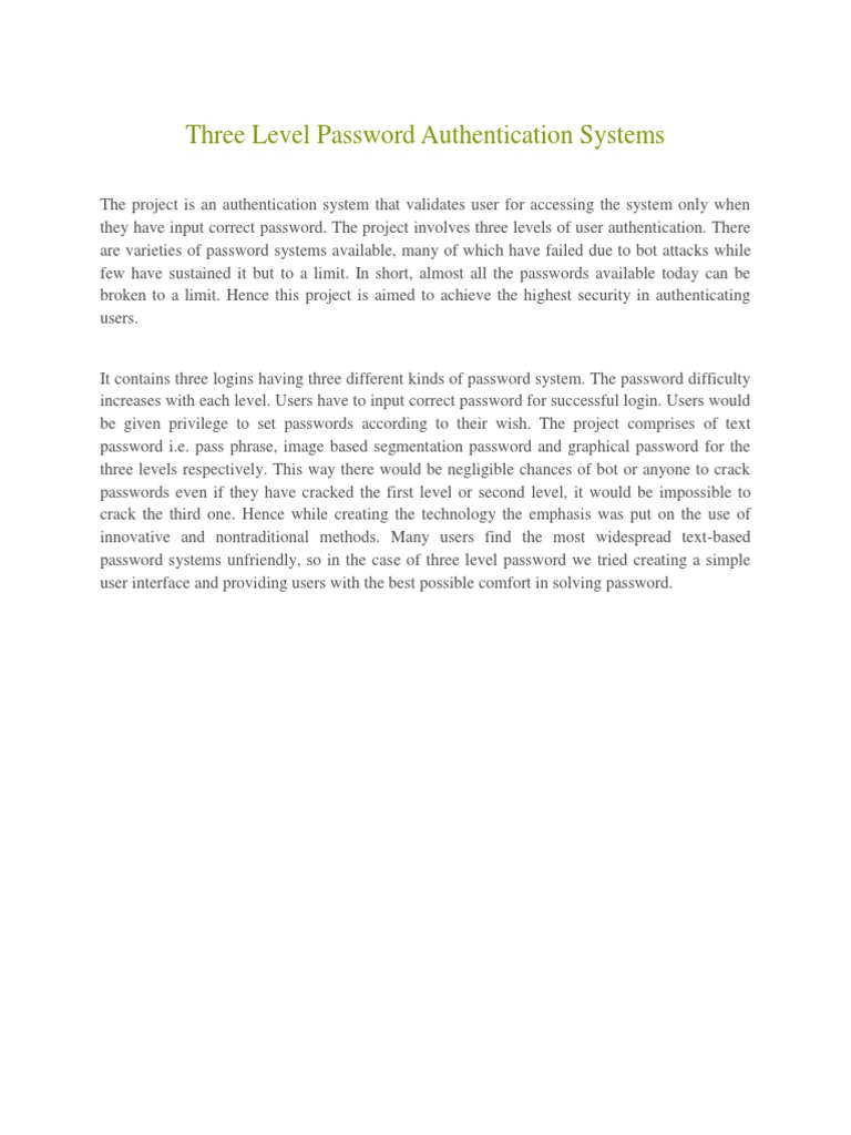 Three-Level Password Security System | PDF | Password | Authentication